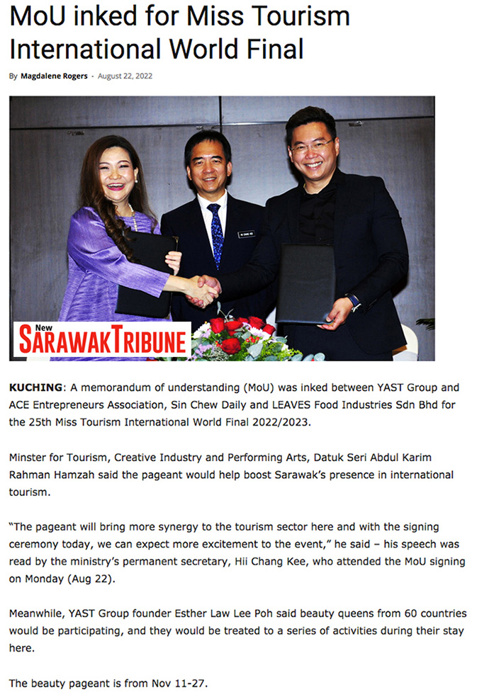 MoU inked for Miss Tourism International World Final – Miss Tourism International