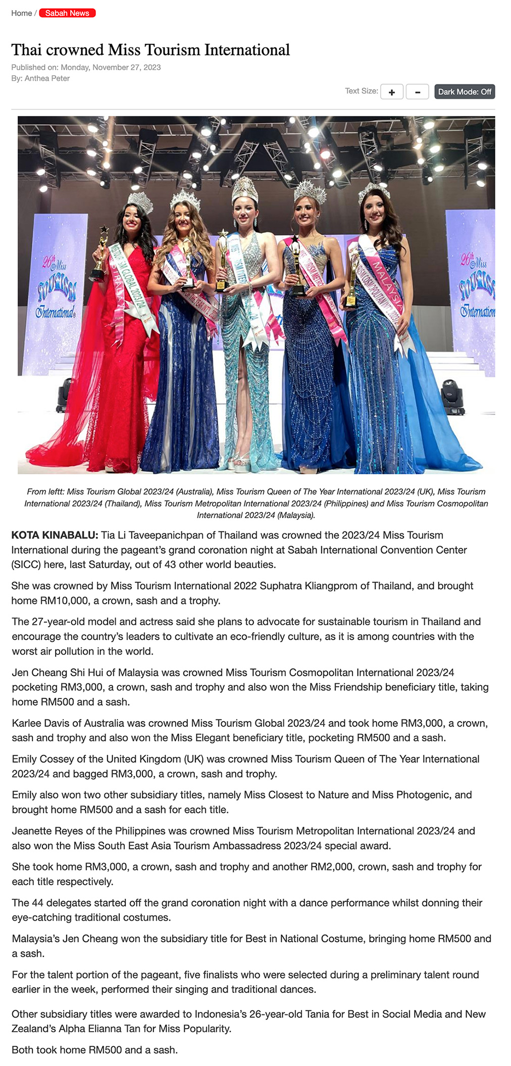 MTI 2023 : Thai crowned Miss Tourism International – Miss Tourism International