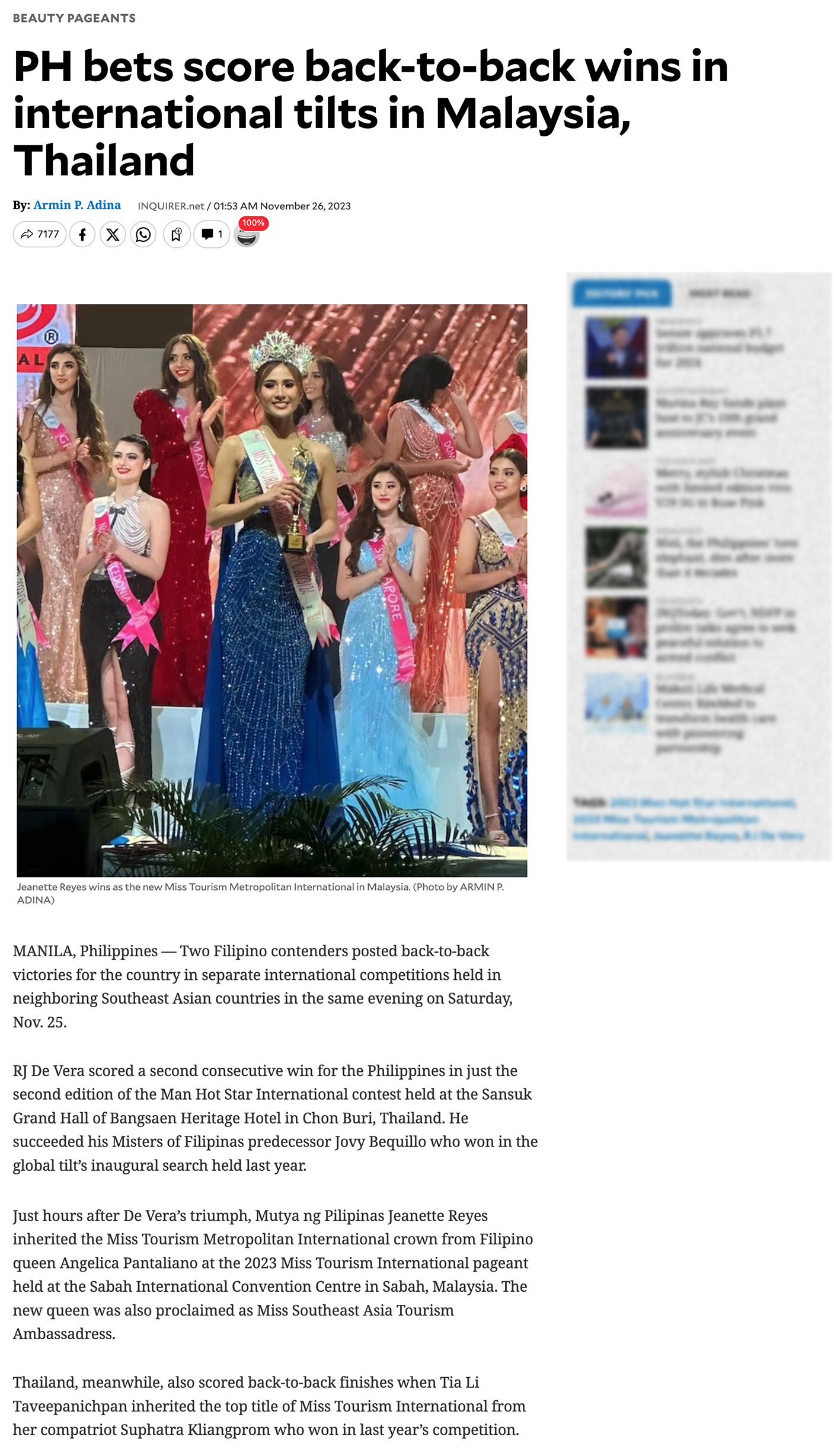 MTI 2023 : PH bets score back-to-back wins in international tilts in Malaysia – Miss Tourism ...